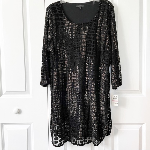 Alfani | Tops | Nwt Alfani Plus Black Stone Print Gold Metallic Sheer ...